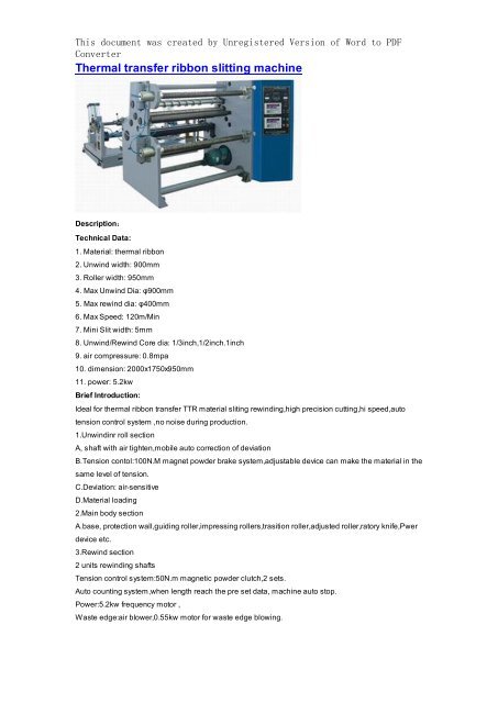 Thermal transfer ribbon slitting machine - Rewinding machines