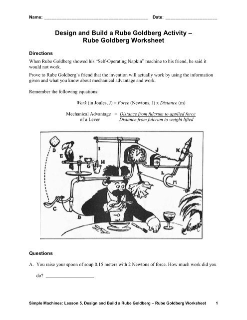 Rube Goldberg Worksheet - Teach Engineering