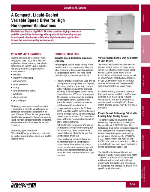 A Compact, Liquid-Cooled Variable Speed Drive ... - Reliance Electric