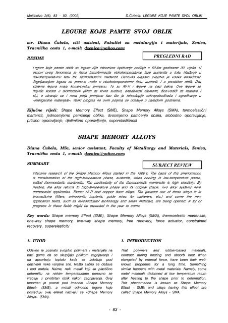 LEGURE KOJE PAMTE SVOJ OBLIK SHAPE MEMORY ALLOYS