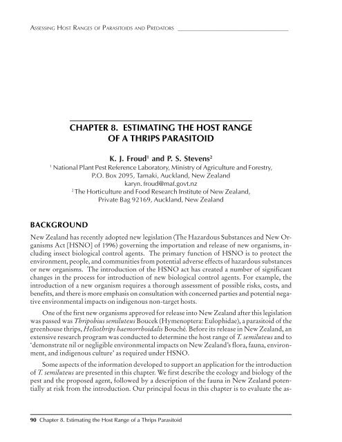 chapter 8. estimating the host range of a thrips parasitoid - Invasive.org