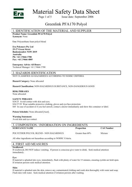 Material Safety Data Sheet - Era Polymers