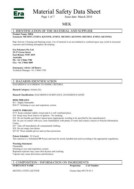 Material Safety Data Sheet - Era Polymers