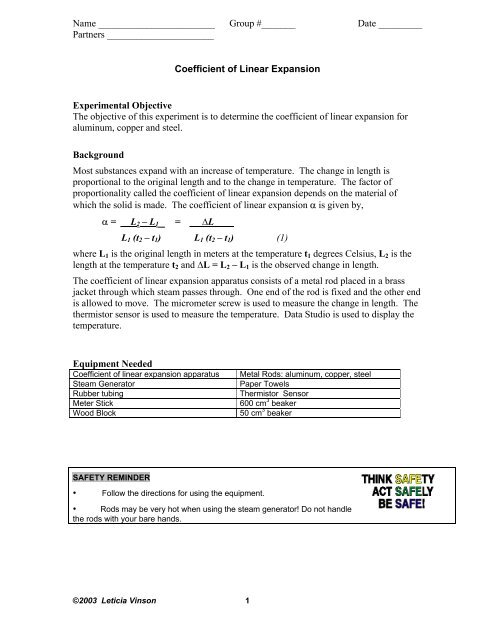 Lab 10: Coefficient of Linear Expansion