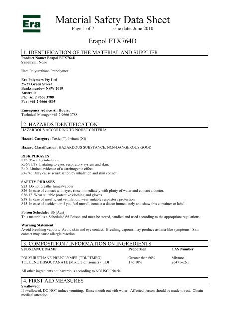 Material Safety Data Sheet - Era Polymers
