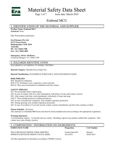Material Safety Data Sheet - Era Polymers