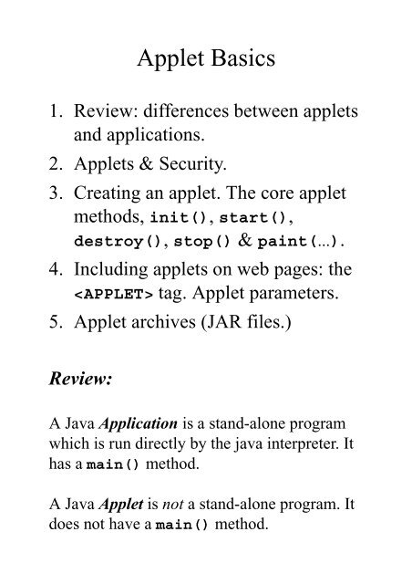 8 - Applet Basics - ECE Student Information