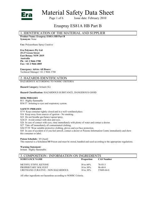 Material Safety Data Sheet - Era Polymers