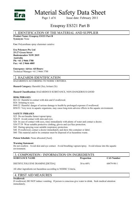 Material Safety Data Sheet - Era Polymers