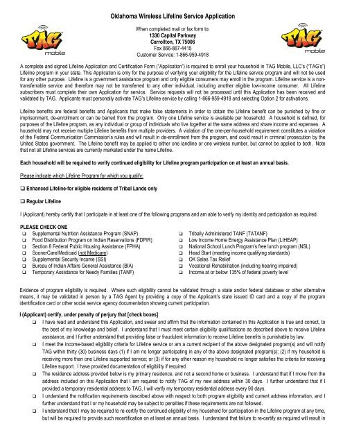 Oklahoma Wireless Lifeline Form - TAG Mobile