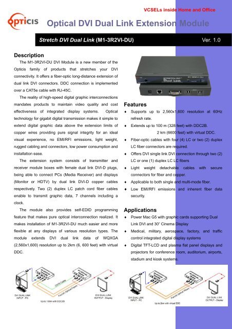 Optical DVI Dual Link Extension Module (M1-3R2VI-DU) - opticis.com