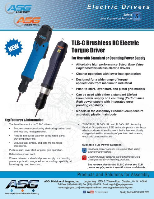 TLB-C Brushless DC Electric Torque Driver Electric ... - ThomasNet
