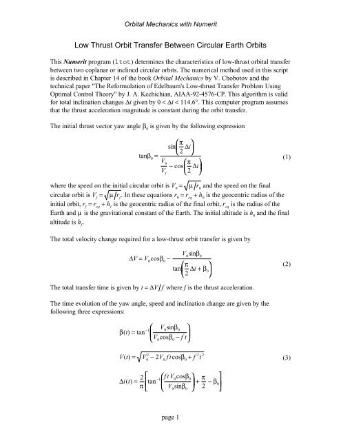 Low Thrust Orbit Transfer Between Circular Earth Orbits