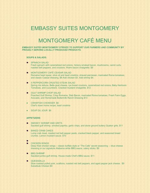 CafÃ© Menu Selections (PDF) - Embassy Suites