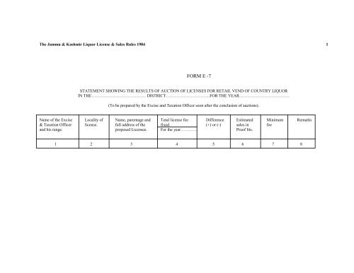 FORM E -7 - Excise and Taxation Department