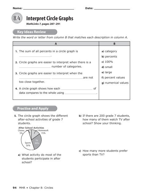 8.4 Interpret Circle Graphs