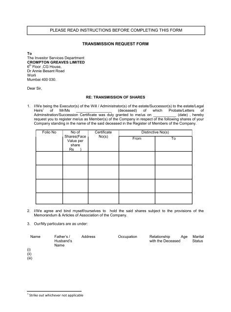 a format of the Transmission form - Cgglobal.com