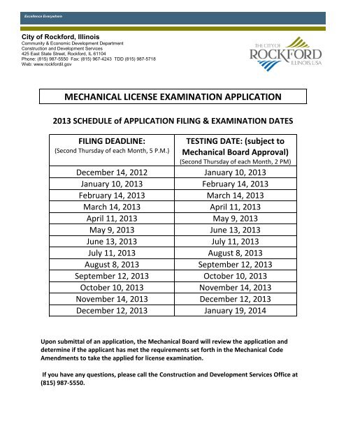 Mechanical License Examination Application - the City of Rockford
