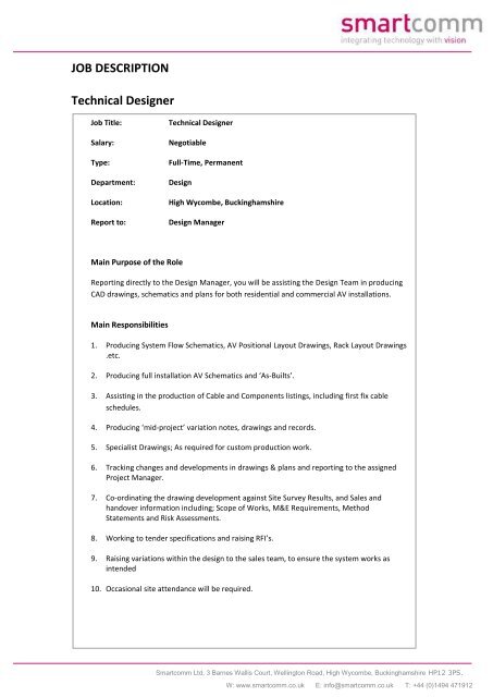 JOB DESCRIPTION Technical Designer - Smartcomm