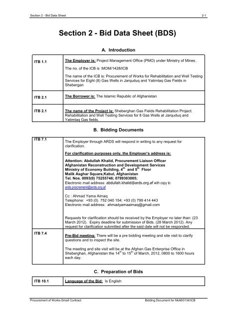 Section 2 Bid Data Sheet Ministry Of Mines Section 2 Bid Data Sheet Ministry Of Mines