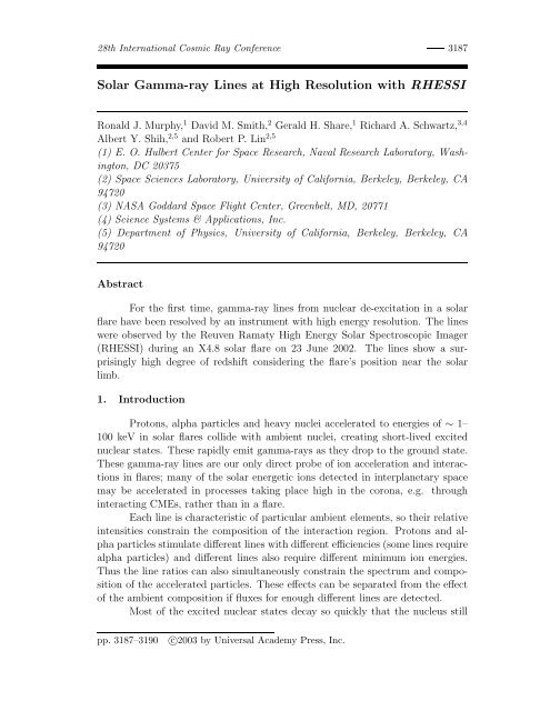 Solar Gamma-ray Lines at High Resolution with RHESSI