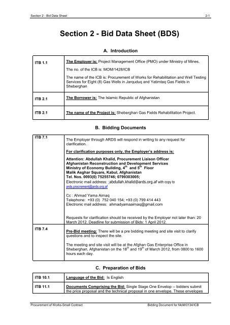 Section 2 - Bid Data Sheet - Ministry of Mines