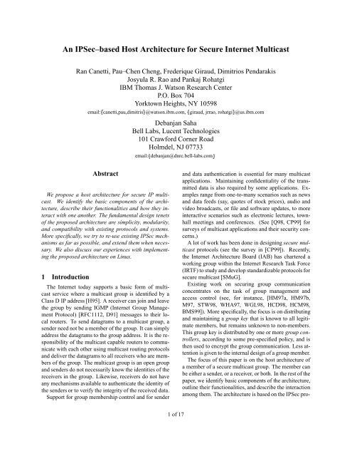 An IPSecâ based Host Architecture for Secure Internet Multicast