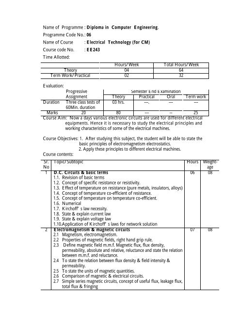 Name of Programme : Diploma in Computer Engineering ...