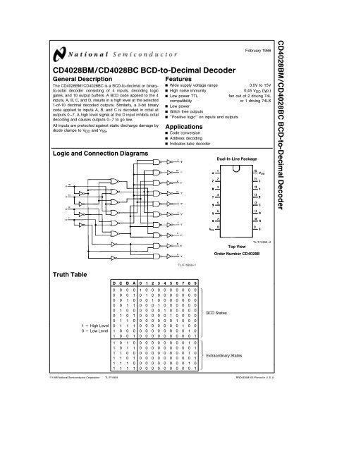 CD4028BM/CD4028BC BCD-to-Decimal Decoder