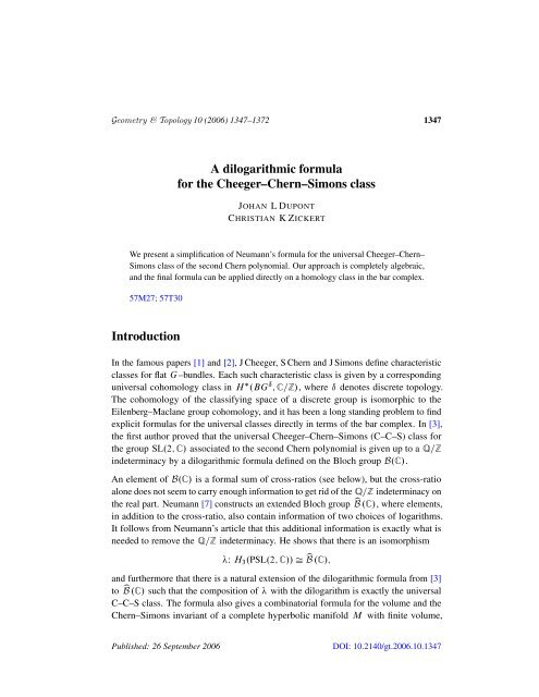 A dilogarithmic formula for the Cheegerâ Chern ... - Math Department