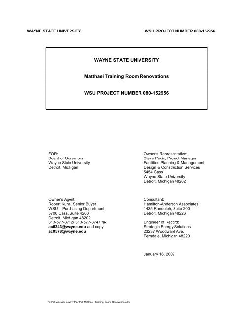 WAYNE STATE UNIVERSITY Matthaei Training Room Renovations ...