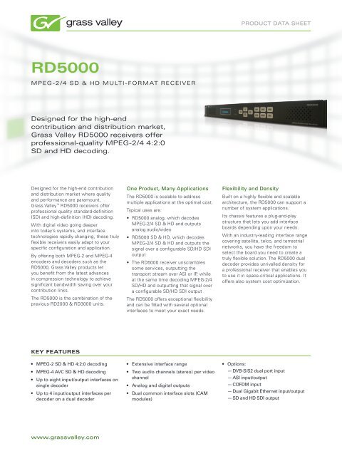 RD5000 MPEG-2/4 SD & HD Multi-Format Receiver