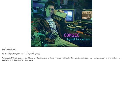 COMSEC beyond encryption