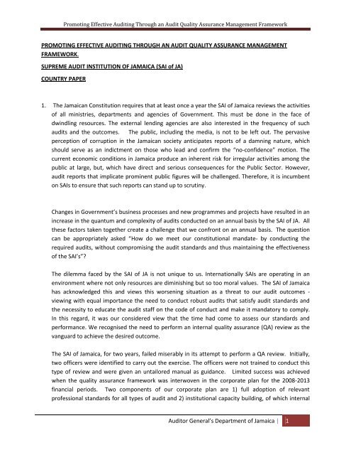 Promoting Effective Auditing Through an Audit Quality Assurance ...