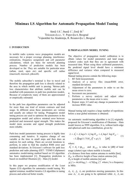 Minimax Ls Algorithm For Automatic Propagation Model Tuning Telfor