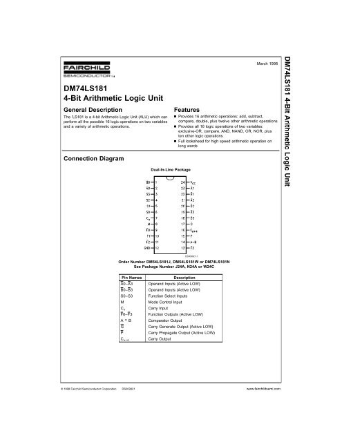DM74LS181 4-Bit Arithmetic Logic Unit