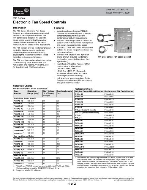 P66 Series Electronic Fan Speed Controls Catalog Page