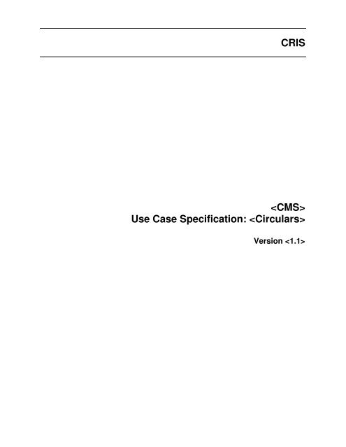 CRIS Use Case Specification: