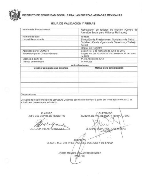 HOJA DE VALIDACION Y FIRMAS - Issfam