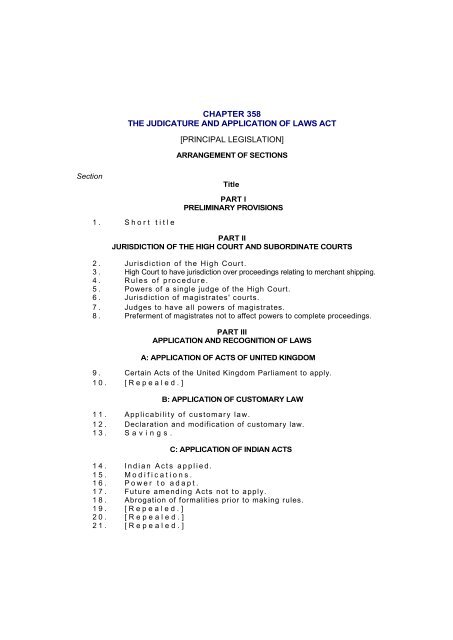 chapter 358 the judicature and application of laws act