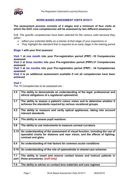 Work Based Assessment Visits 2010-11 - the AOP Student Zone