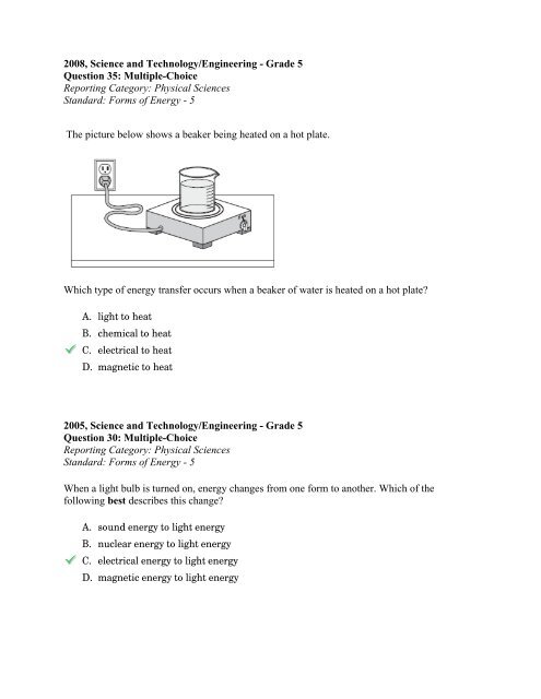 2008, Science and Technology/Engineering - Grade 5 Question 35 ...