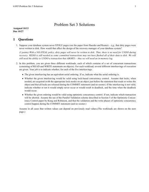 Problem Set 3 Solutions - MIT Database Group