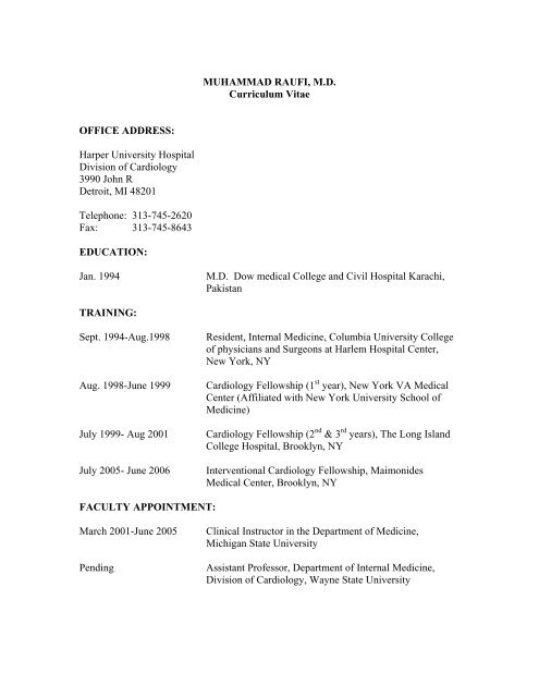 MUHAMMAD RAUFI, M.D. Curriculum Vitae OFFICE ADDRESS ...