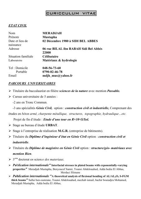 Curriculum Vitae - Université Djillali Liabes