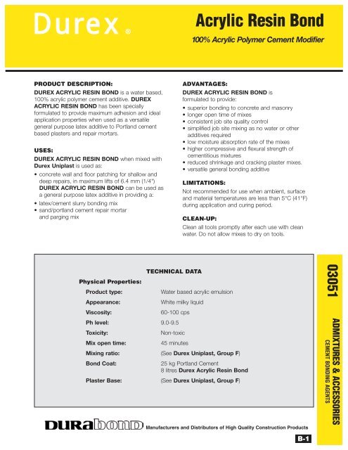 Acrylic Resin Bond - Durabond