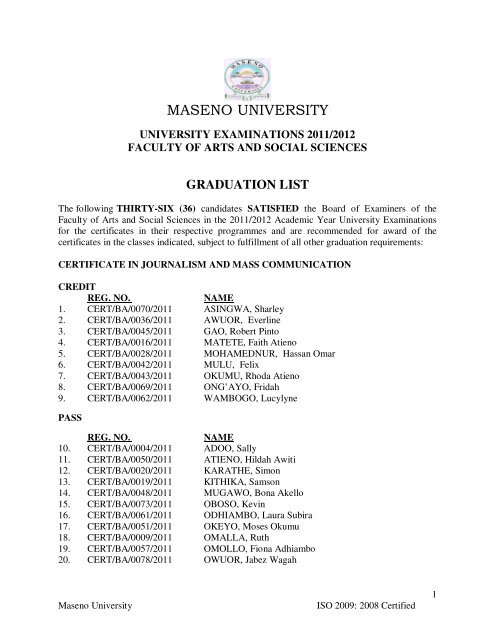 graduation list - Maseno University