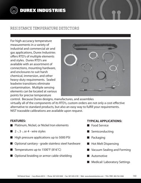 RESISTANCE TEMPERATURE DETECTORS - Durex Industries
