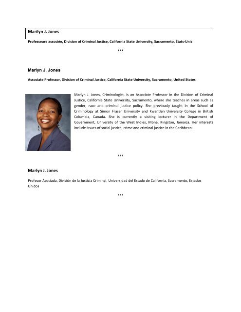 Marlyn J. Jones - International Centre for the Prevention of Crime