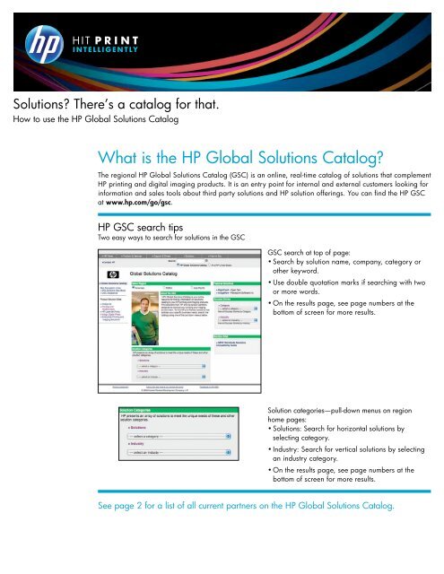Solutions? There's a catalog for that. How to use the HP Global ...